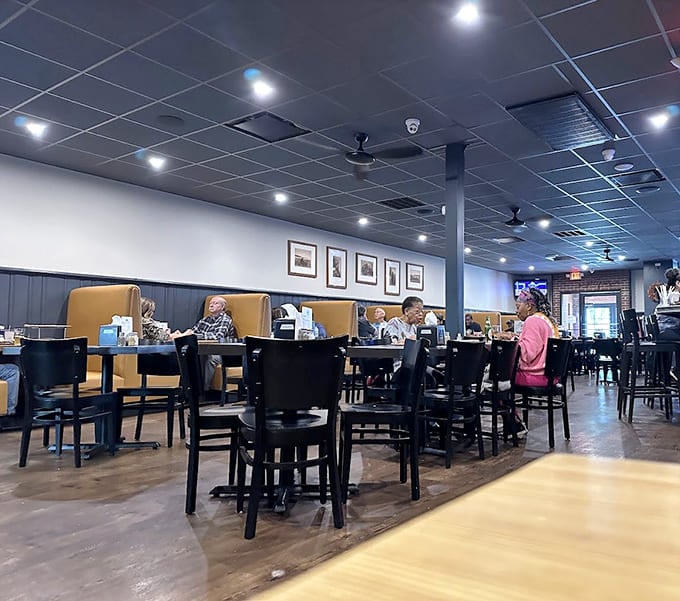 Clean, comfortable, and inviting, this dining room says "sit down and stay awhile" louder than any welcome mat.