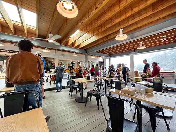 High ceilings and communal tables create the perfect storm for making new friends over sandwiches.