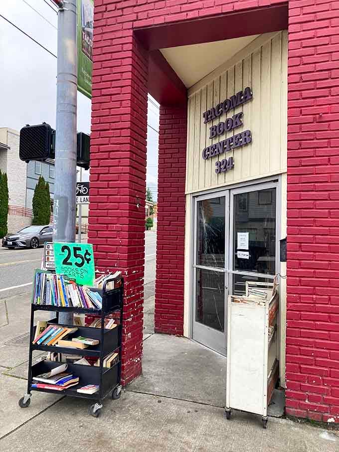 That cart outside advertising books for a quarter isn't a typo, it's your new favorite shopping destination.