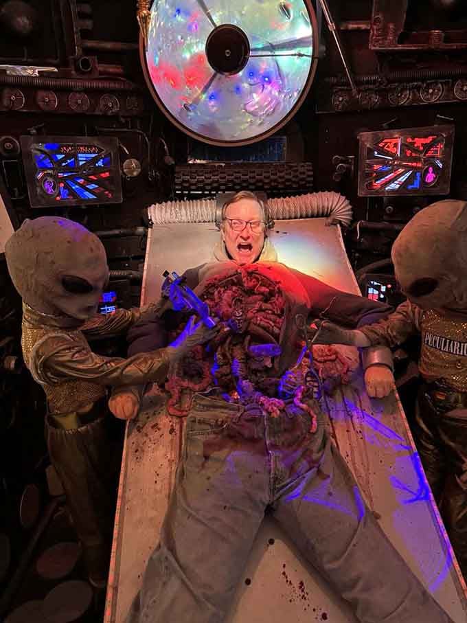 Nothing says "welcome to Portland" quite like aliens performing surgery while disco lights spin overhead in celebration.