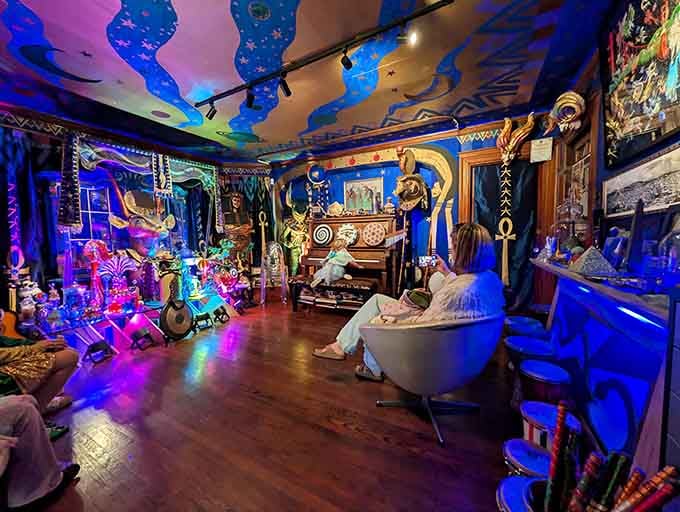 This room makes your teenager's black light poster collection look like amateur hour at the retirement home.