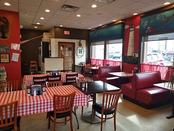 Red checkered tablecloths and maritime murals create the perfect backdrop for your upcoming lobster roll love affair.