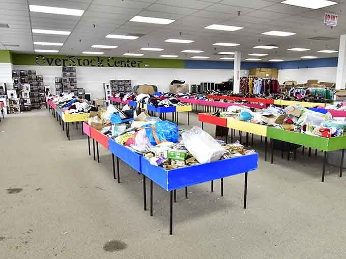 Those colorful tables stretch like a bargain hunter's rainbow leading straight to treasure.