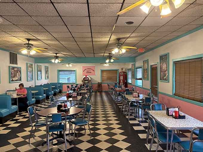 Step inside and that checkerboard floor practically dares you not to smile at its perfectly preserved retro charm.