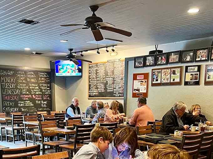 Inside, chalkboard menus and happy diners create the kind of atmosphere where calories don't count and smiles are mandatory.