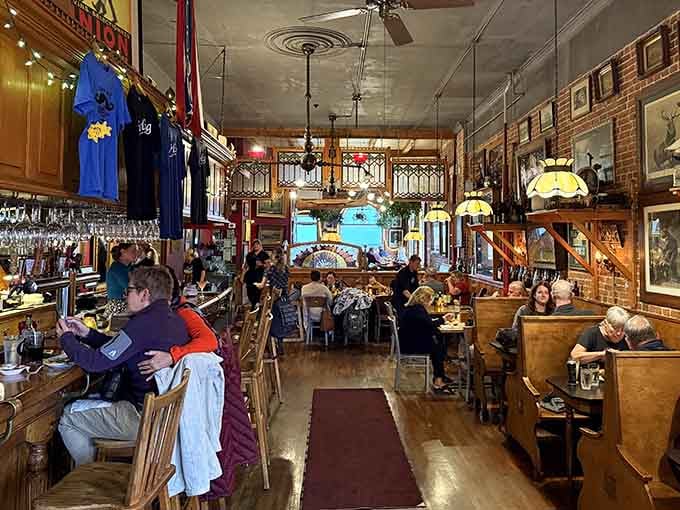Pressed tin ceilings and warm wood everywhere remind you that some things, like good beer and conversation, never go out of style.