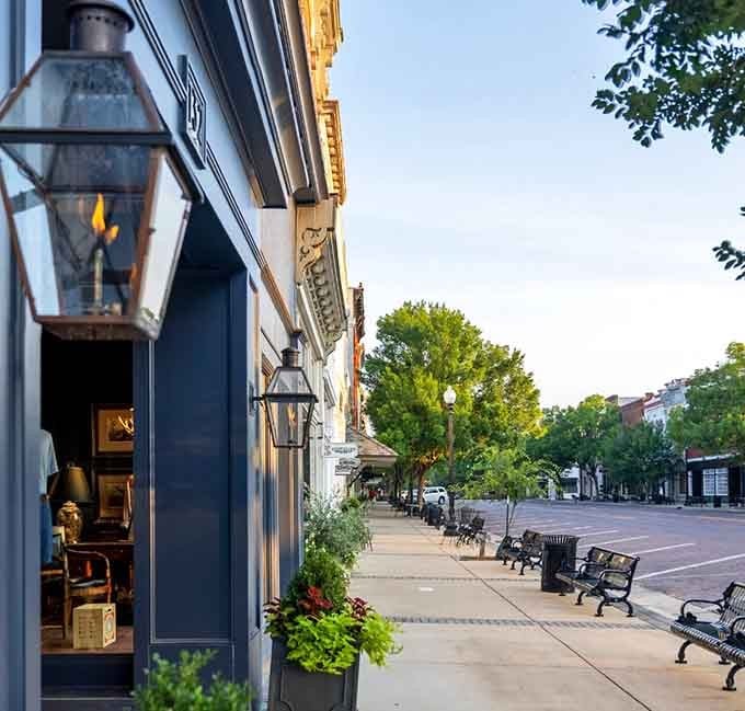 Gas lamps and benches line streets where rushing is considered poor manners and bad form.