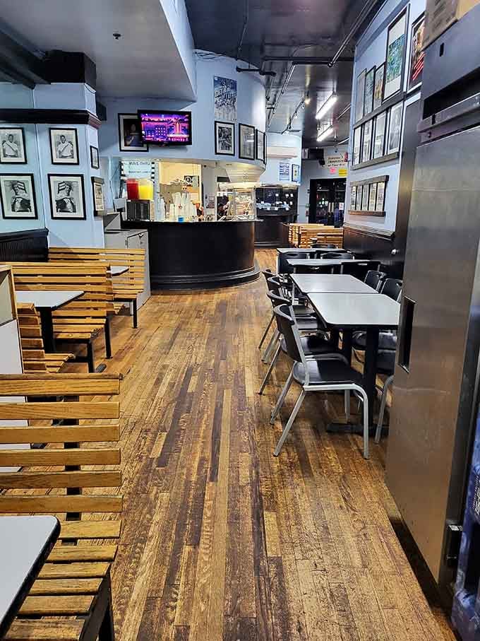 Clean lines, wooden tables, and a no-nonsense vibe that says we're here to cook, not impress interior designers.