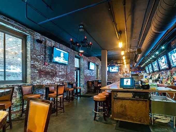 Exposed brick, industrial chic, and enough TVs to satisfy any sports fan's wildest dreams.