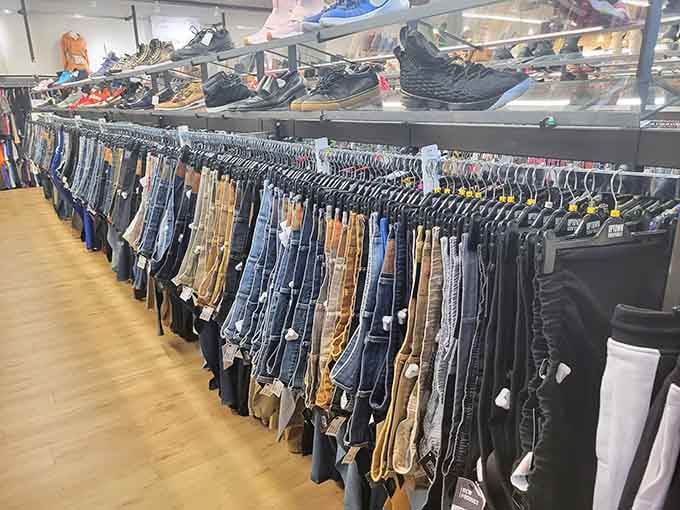 Denim dreams line up like soldiers ready for duty, proving that great jeans don't require trust fund money.