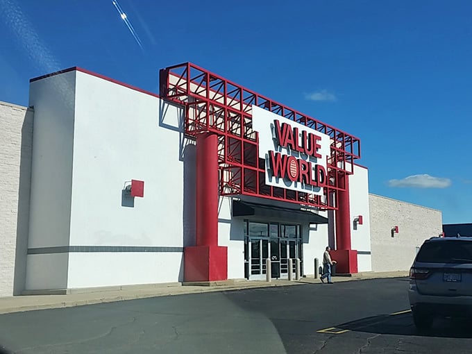 The front facade stands proud, a monument to affordable shopping in suburban Michigan's retail landscape.