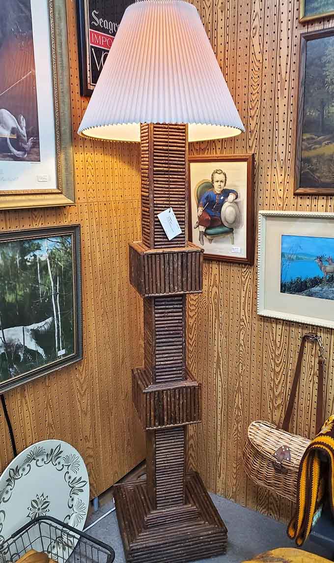 This towering floor lamp proves someone once believed bigger is always better, and honestly, they weren't wrong.