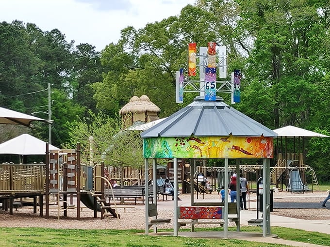 That colorful carousel structure in the center isn't just pretty, it's command central for imaginative play adventures.