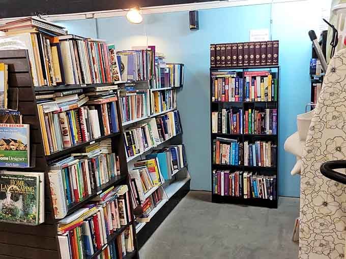 Literary heaven awaits between these shelves, where forgotten bestsellers and hidden gems sit patiently, waiting for their next chapter with a new owner.