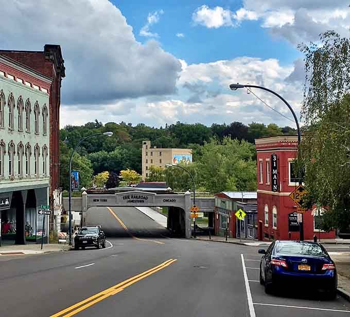 The Erie-Lackawanna Railroad Bridge stands as a testament to Jamestown's transportation heritage, now seamlessly integrated into the city's modern landscape.
