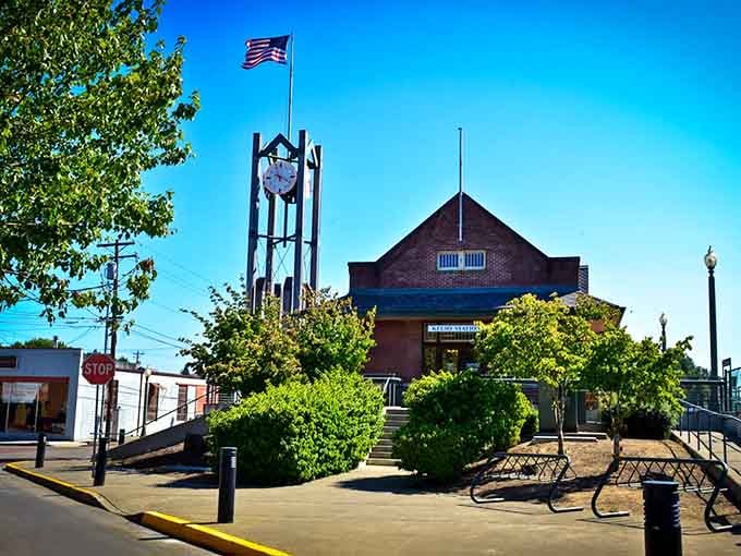 That clock tower stands proud like a town square from a Capra film, minus the melodrama but keeping the charm.