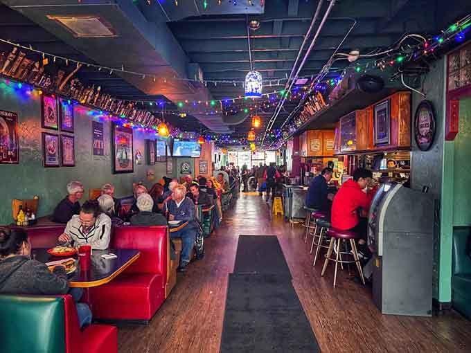 Inside Humpy's, string lights twinkle overhead while red vinyl booths invite you to settle in for an evening of good food, great beer, and even better company.