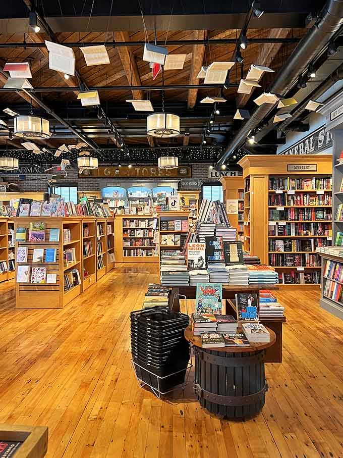 Books floating overhead like literary angels watching over you while you browse&mdash;pure magic captured in one stunning space.