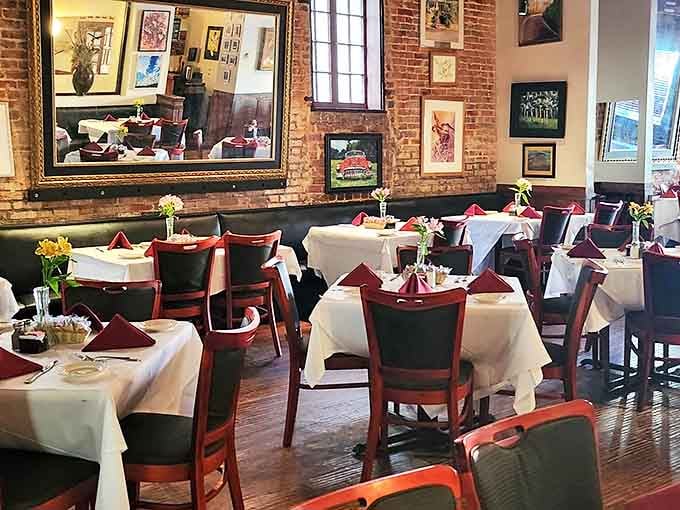 White tablecloths meet exposed brick walls in this dining room where generations of Mississippians have celebrated everything from first dates to retirement parties.