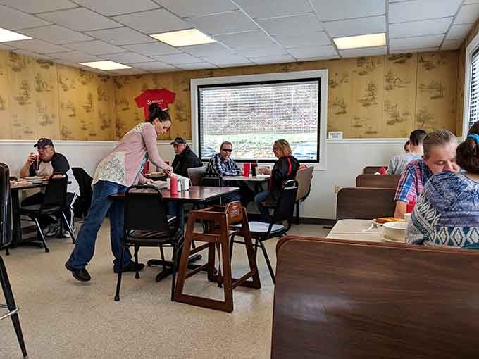 Where magic happens daily: Scottie's dining room buzzes with conversation while servers perform the delicate ballet of hot plates and coffee refills.