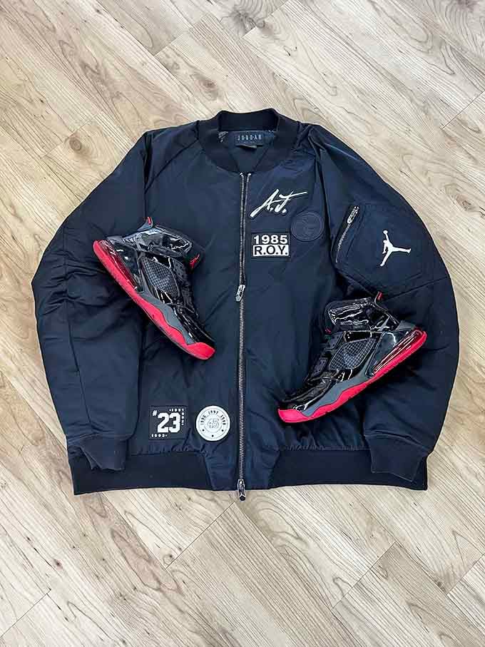 This Jordan bomber jacket isn't just clothing&mdash;it's wearable street cred. Complete with matching kicks, it's practically a museum piece at thrift store prices.
