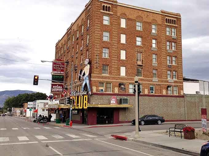 The historic Hotel Nevada stands tall on Ely's main street, a six-story reminder that even small towns can reach for the sky.