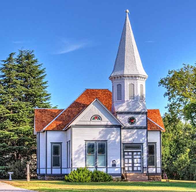 This charming white chapel with its soaring steeple feels like stepping into a Norman Rockwell painting&mdash;small-town America preserved in architectural perfection.