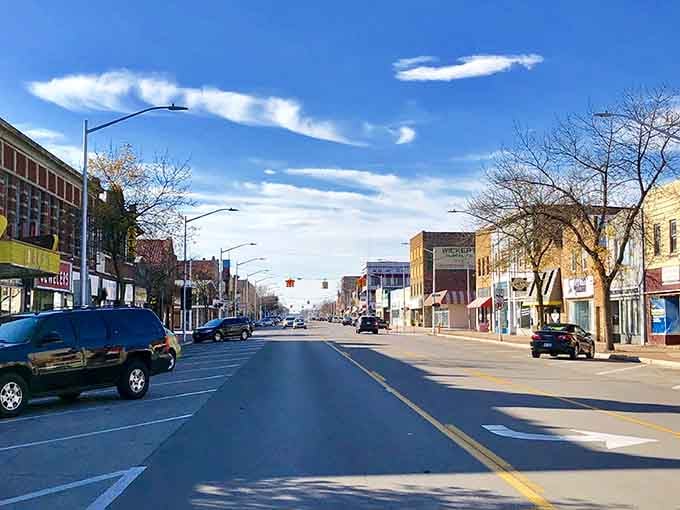 Ludington Street stretches toward the horizon under impossibly blue Michigan skies, a Main Street USA that Norman Rockwell would've sketched on sight.