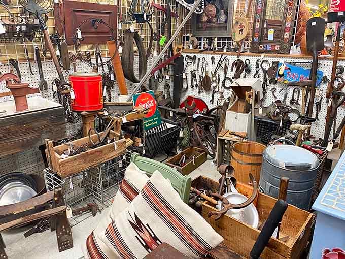 Tool heaven for the handy and hopeful alike. That vintage Coca-Cola cooler probably remembers more about the 50s than I do!