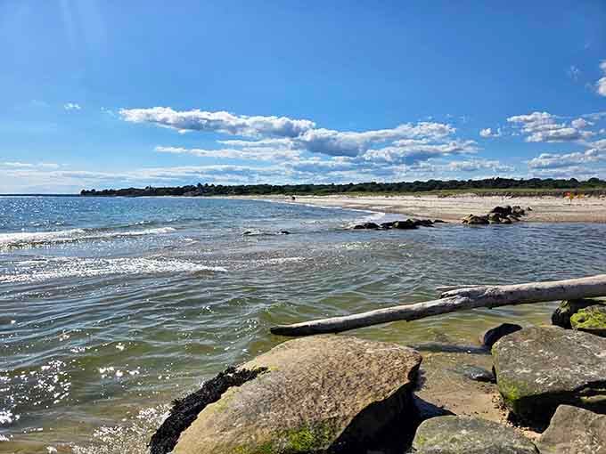Long Island Sound stretches out like nature's welcome mat. The kind of beach view that makes you forget about your inbox and remember what vacation actually means.