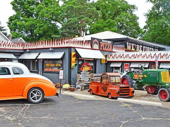 When your pizza joint looks like a vintage car show, you know something special awaits.