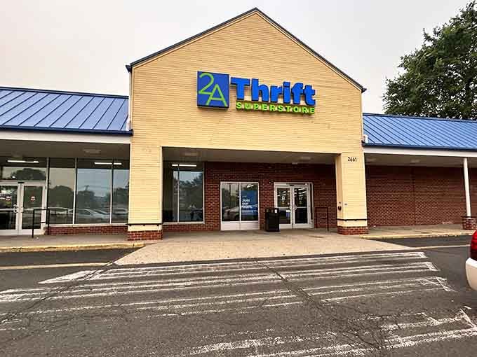 The cheerful yellow exterior with blue metal roof makes this thrift superstore impossible to miss from the road.
