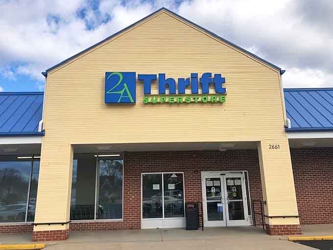 That cheerful yellow facade practically glows with promise, like finding sunshine on a cloudy shopping day.