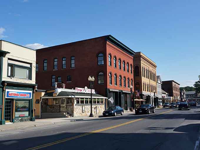 Classic storefronts line this peaceful street where parking spots outnumber the traffic and nobody's honking at anyone.