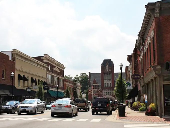When main street still means something: brick sidewalks, historic storefronts, and that timeless small-town charm.