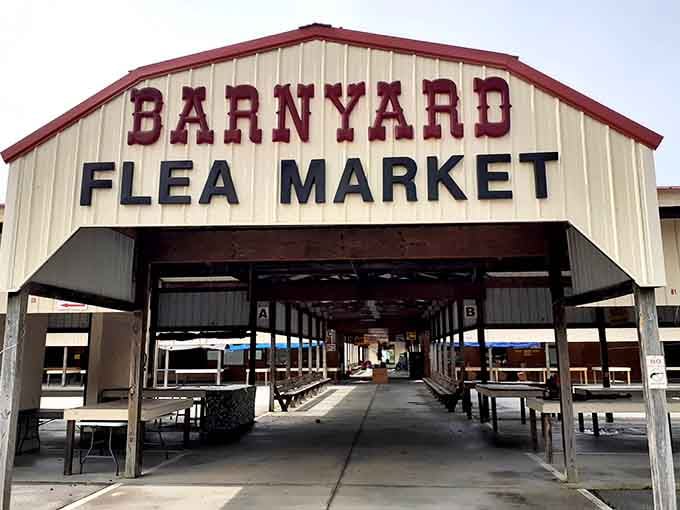 The Barnyard's bold signage welcomes you into a world where rustic charm meets serious treasure hunting every weekend.