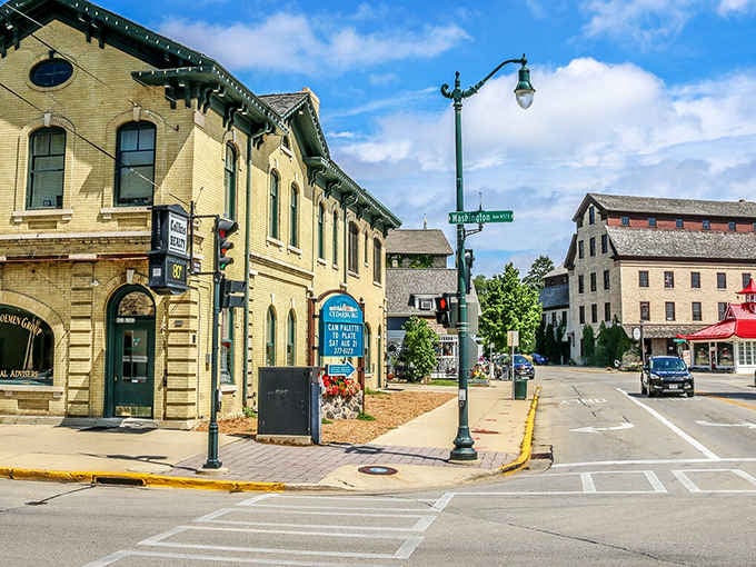Classic cream brick storefronts line up like old friends waiting to share stories over coffee and homemade pie.