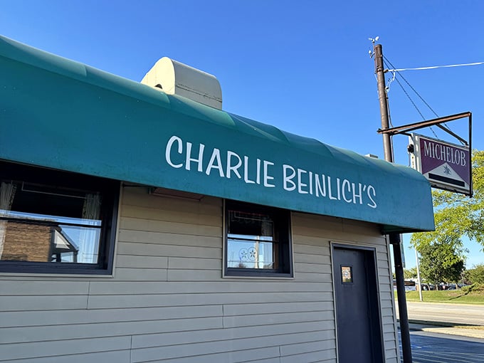That turquoise awning against blue sky is like a postcard from simpler times when roadside stands ruled the world.