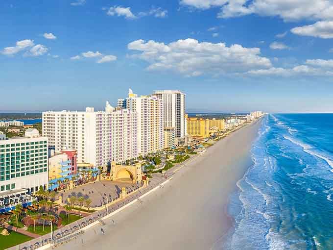 Daytona Beach serves up miles of Atlantic coastline where your morning coffee tastes better with ocean views included.