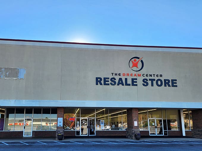 The Dream Center's clean lines and welcoming entrance promise organized bargain hunting without the usual thrift store chaos inside.