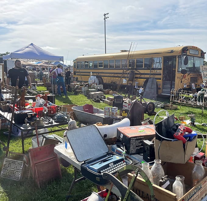 That old school bus parked among the vendors? It's seen more adventures than most of us ever will.
