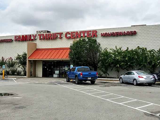 The orange awning beckons like a beacon for bargain hunters who know quality when they see it.