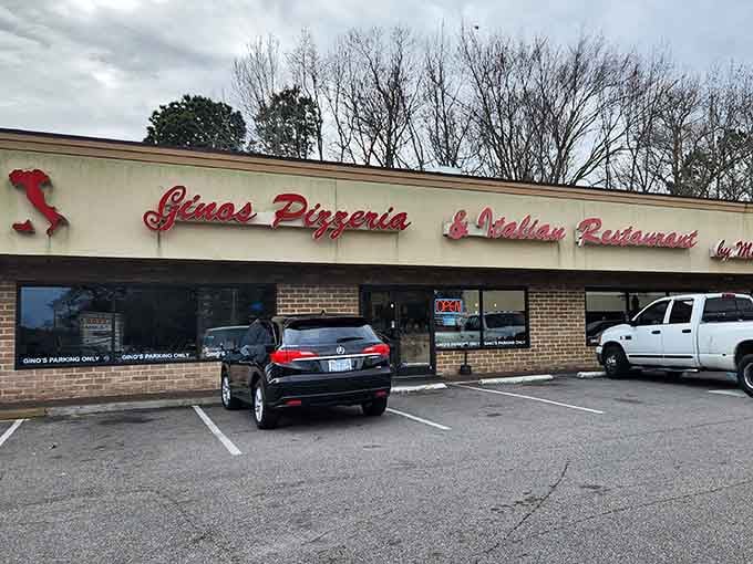 Gino's red signage stands out like a beacon of hope for anyone craving authentic Italian flavors in Virginia Beach.