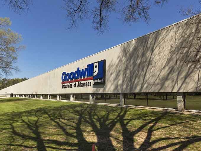 The impressive Goodwill Industries of Arkansas headquarters building in Little Rock welcomes thrift shoppers with its spacious warehouse-style design.