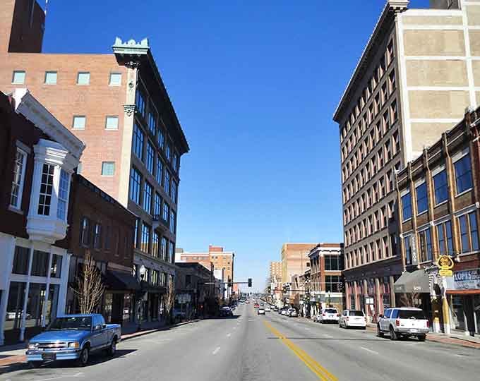 Joplin's downtown corridor features classic brick buildings that have witnessed decades of Midwest history.