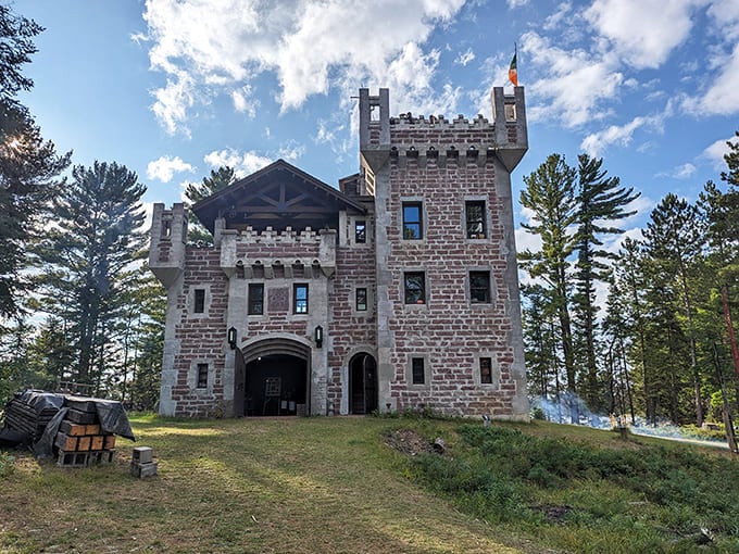 Rising from the Wisconsin wilderness like a fairy tale come true, Kelley Castle's stone tower stands guard over the pines.