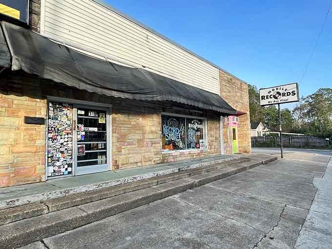 Classic brick storefront with character that's earned through decades, not downloaded from some corporate design template overnight.