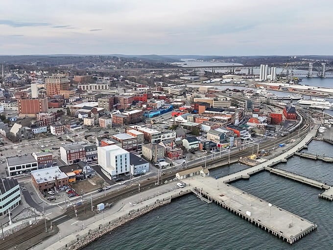 From above, this historic port city reveals its maritime soul, where working waterfront meets residential charm beautifully.