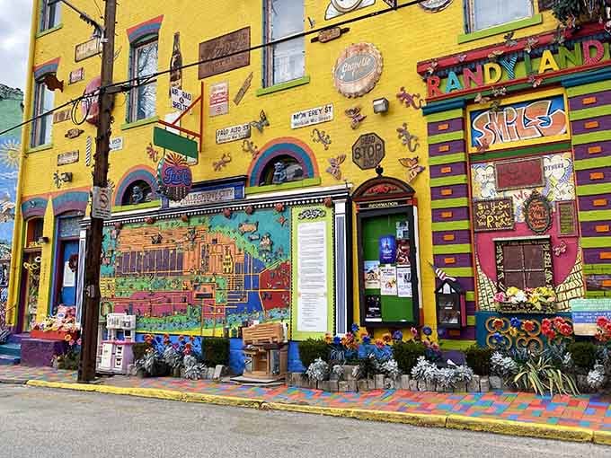 When a building becomes a canvas, every surface explodes with color that makes gray days completely impossible here.