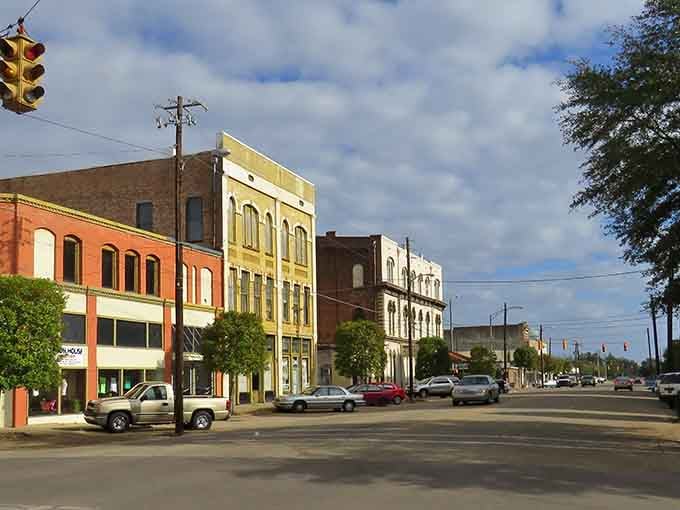 Selma's colorful buildings line up like a rainbow of history, each facade telling decades of Southern stories.